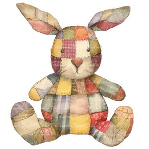 10 Rabbits Clipart Bundle, PNG & JPG, Printable Patchwork Rabbit ...