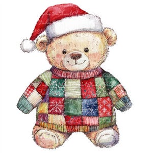 10 Christmas Teddy Bear Clipart Bundle, PNG & JPG, Printable Patchwork ...