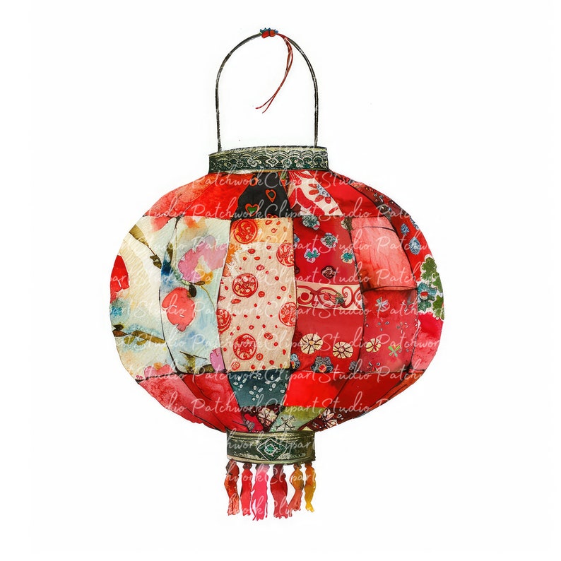 10 Chinese Lantern Clipart Bundle, PNG & JPG, Printable Patchwork ...