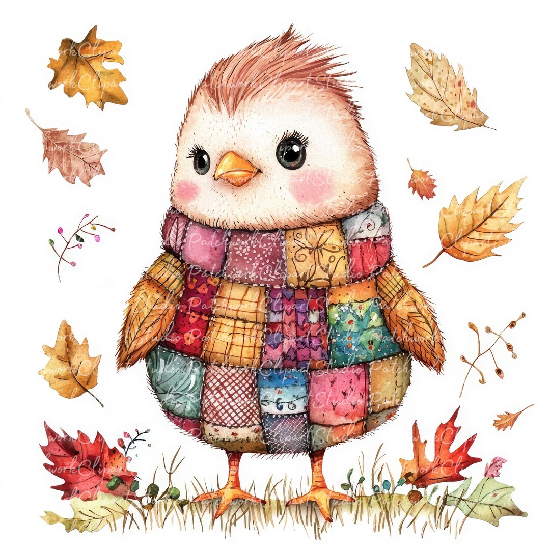 10 Autumn Chick Clipart Bundle, PNG & JPG, Printable Patchwork, Chick ...