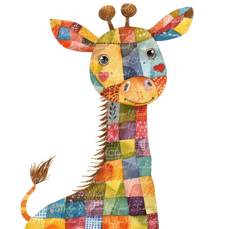 10 Giraffes Clipart Bundle, PNG & JPG, Printable Patchwork Giraffe, Illustrations, Digital ...