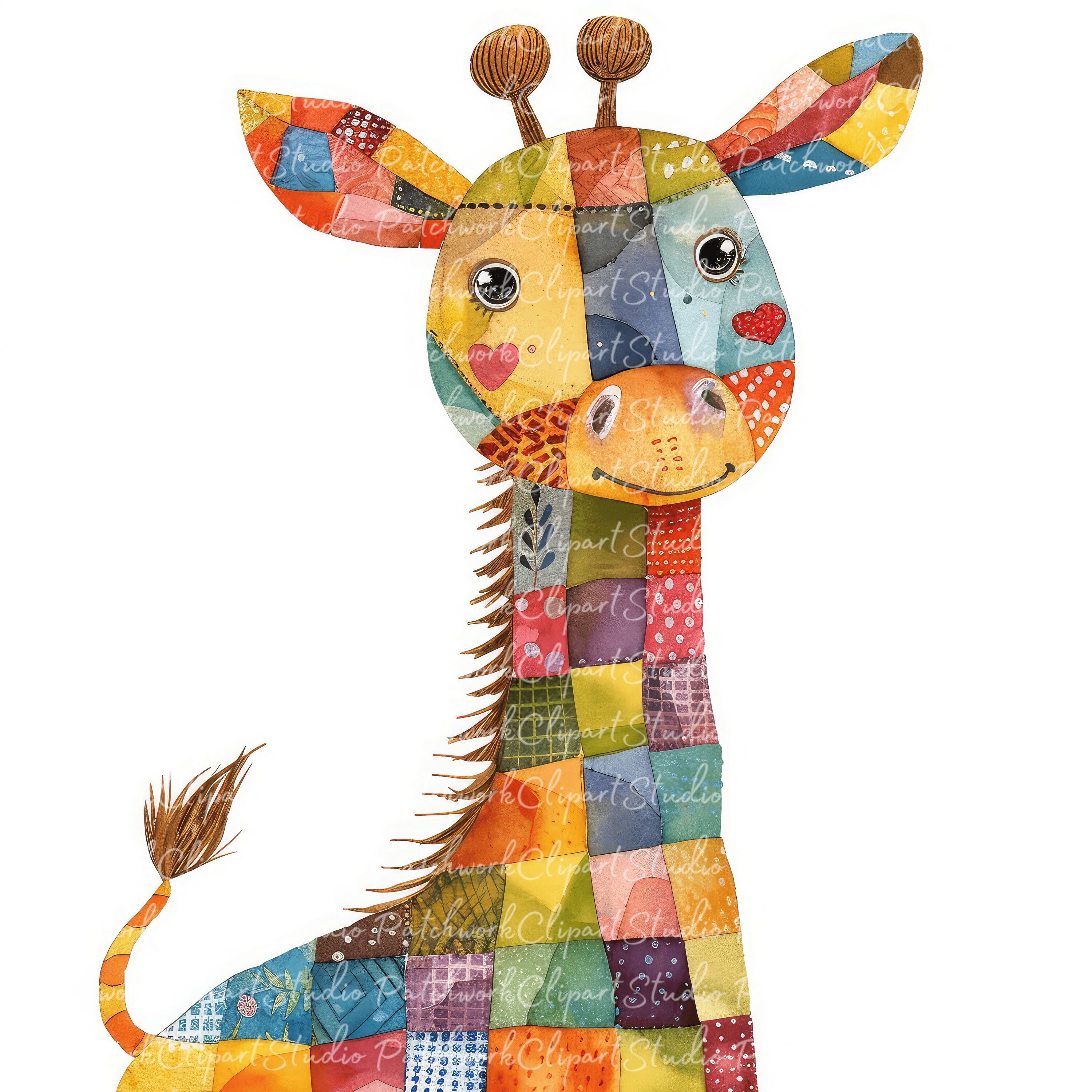 10 Giraffes Clipart Bundle, PNG & JPG, Printable Patchwork Giraffe, Illustrations, Digital ...