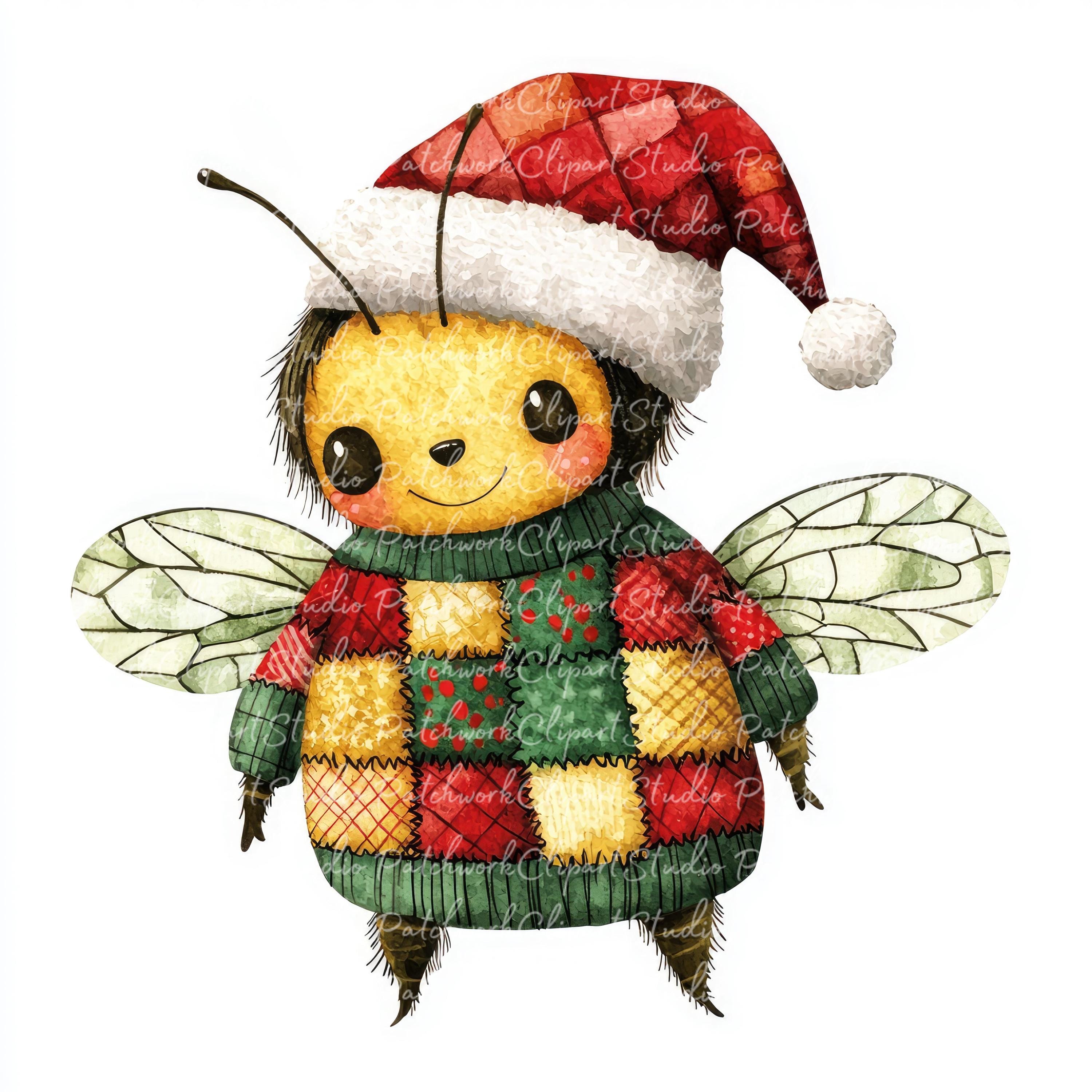 10 Christmas Bee Clipart Bundle, PNG & JPG, Printable Patchwork, XMAS ...