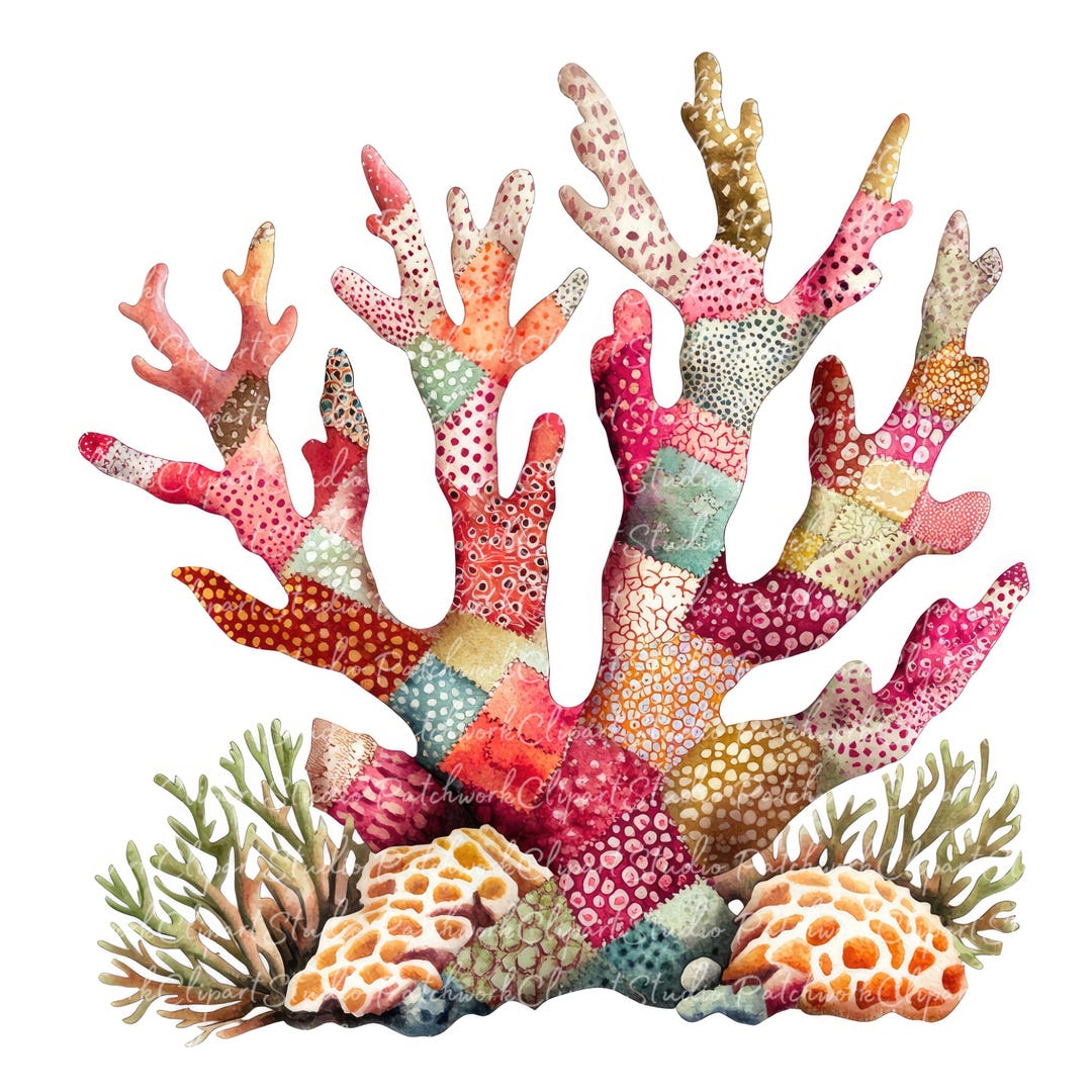 10 Coral Clipart Bundle, PNG & JPG, Printable Patchwork Corals ...