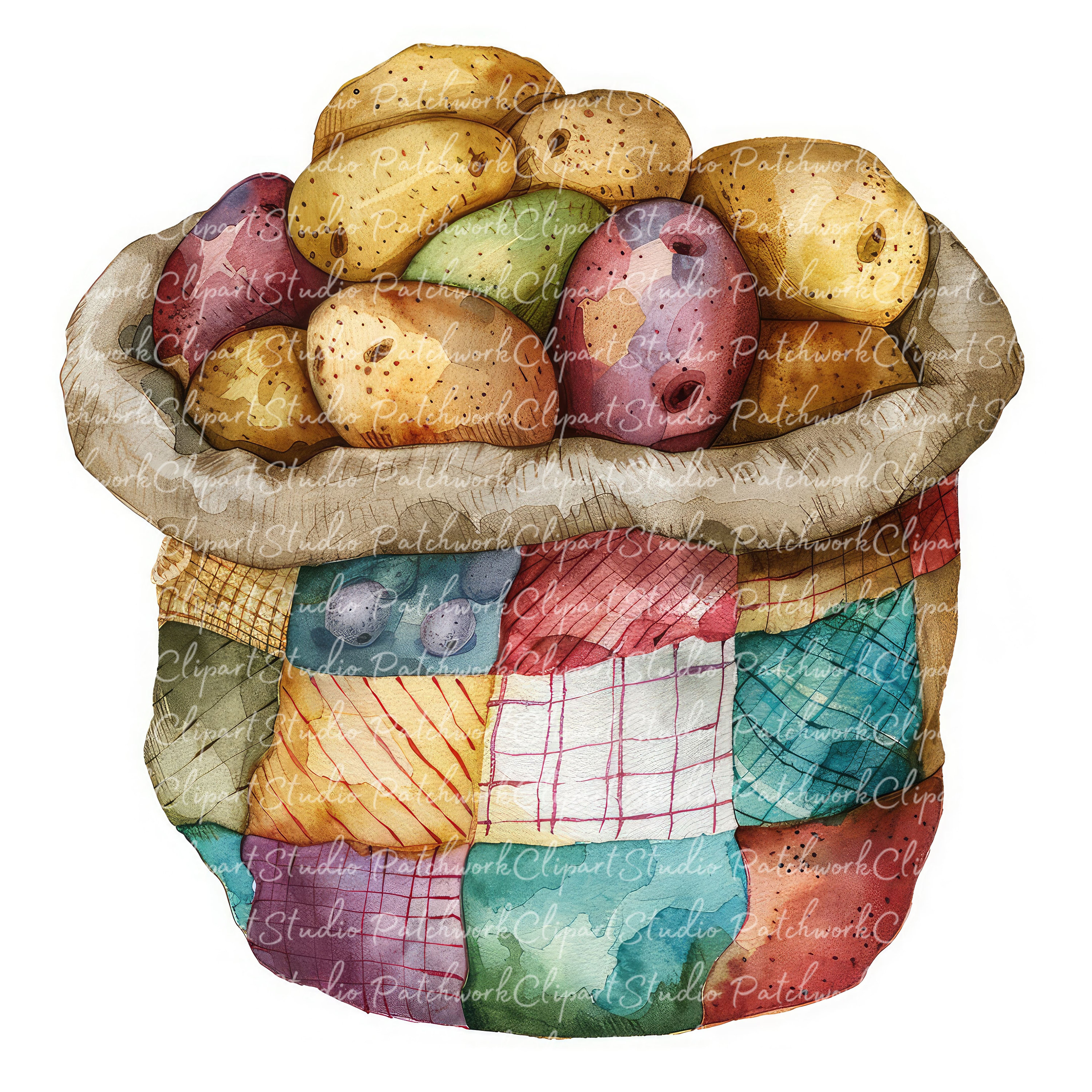 10 Bag of Potatoes Clipart Bundle, PNG & JPG, Printable Patchwork ...