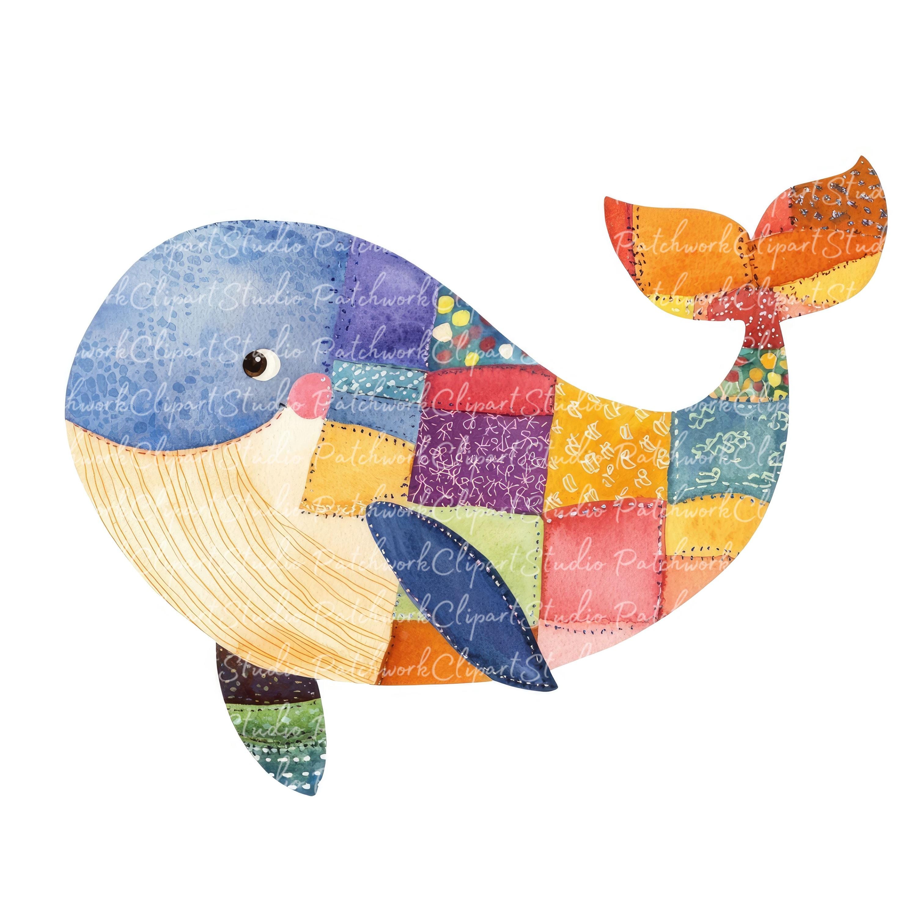 10 Whale Clipart Bundle, PNG & JPG, Printable Patchwork Whale ...