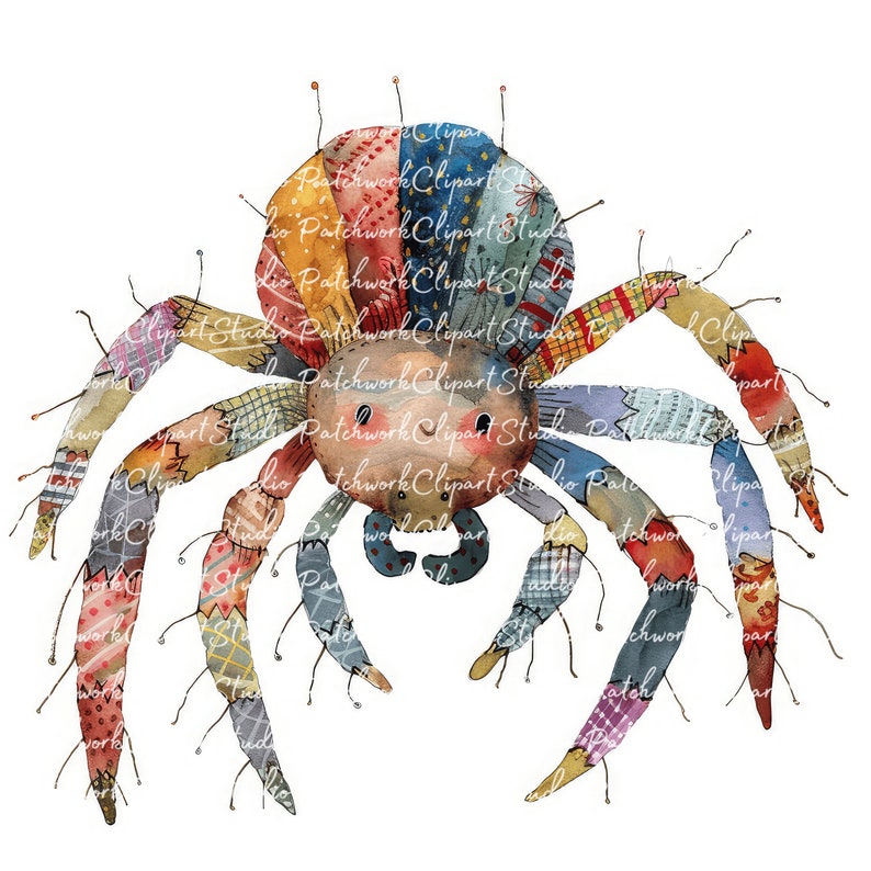 10 Spiders Clipart Bundle, PNG & JPG, Printable Patchwork Spider, Illustrations, Digital ...