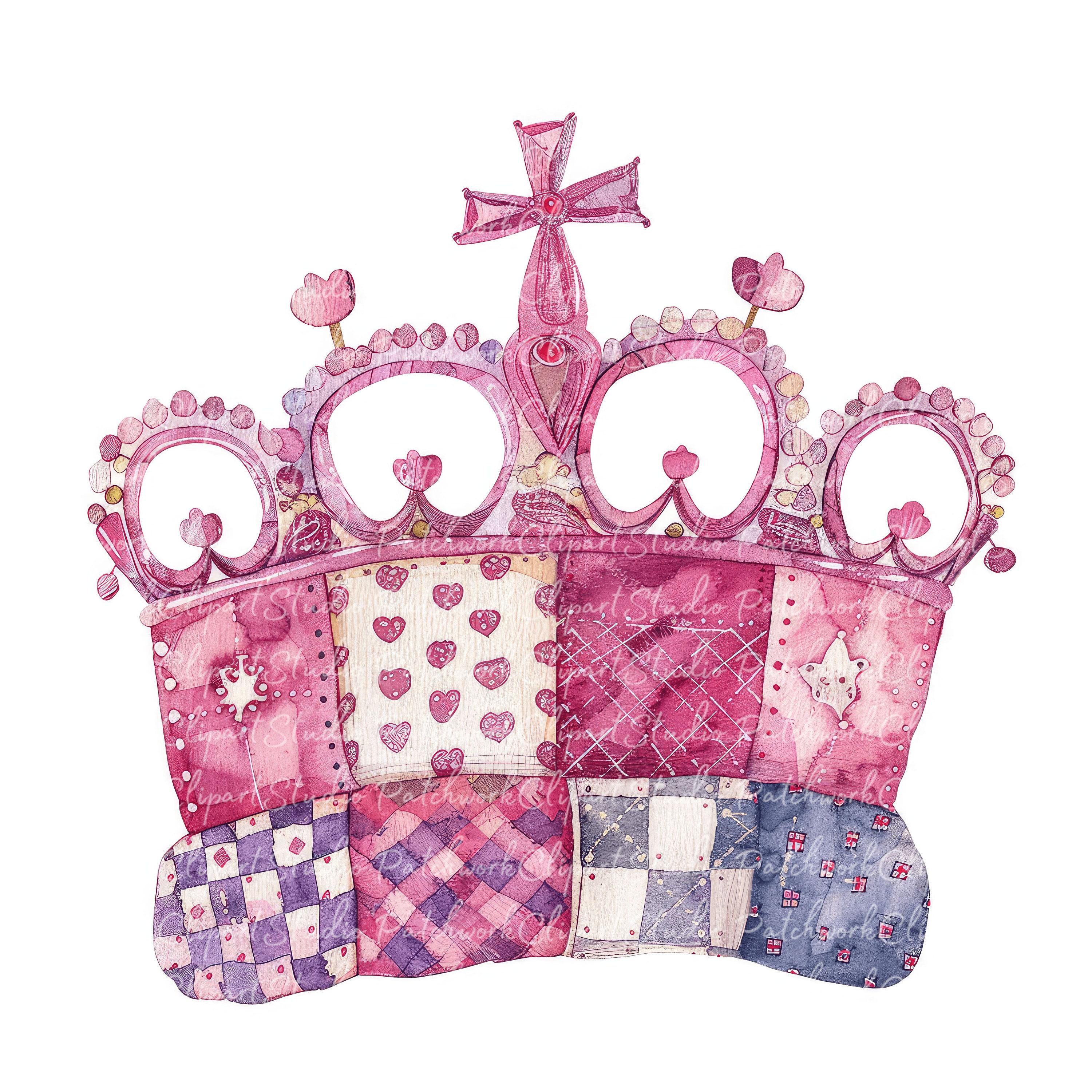 10 Pink Crown Clipart Bundle, PNG & JPG, Printable Patchwork Crowns ...