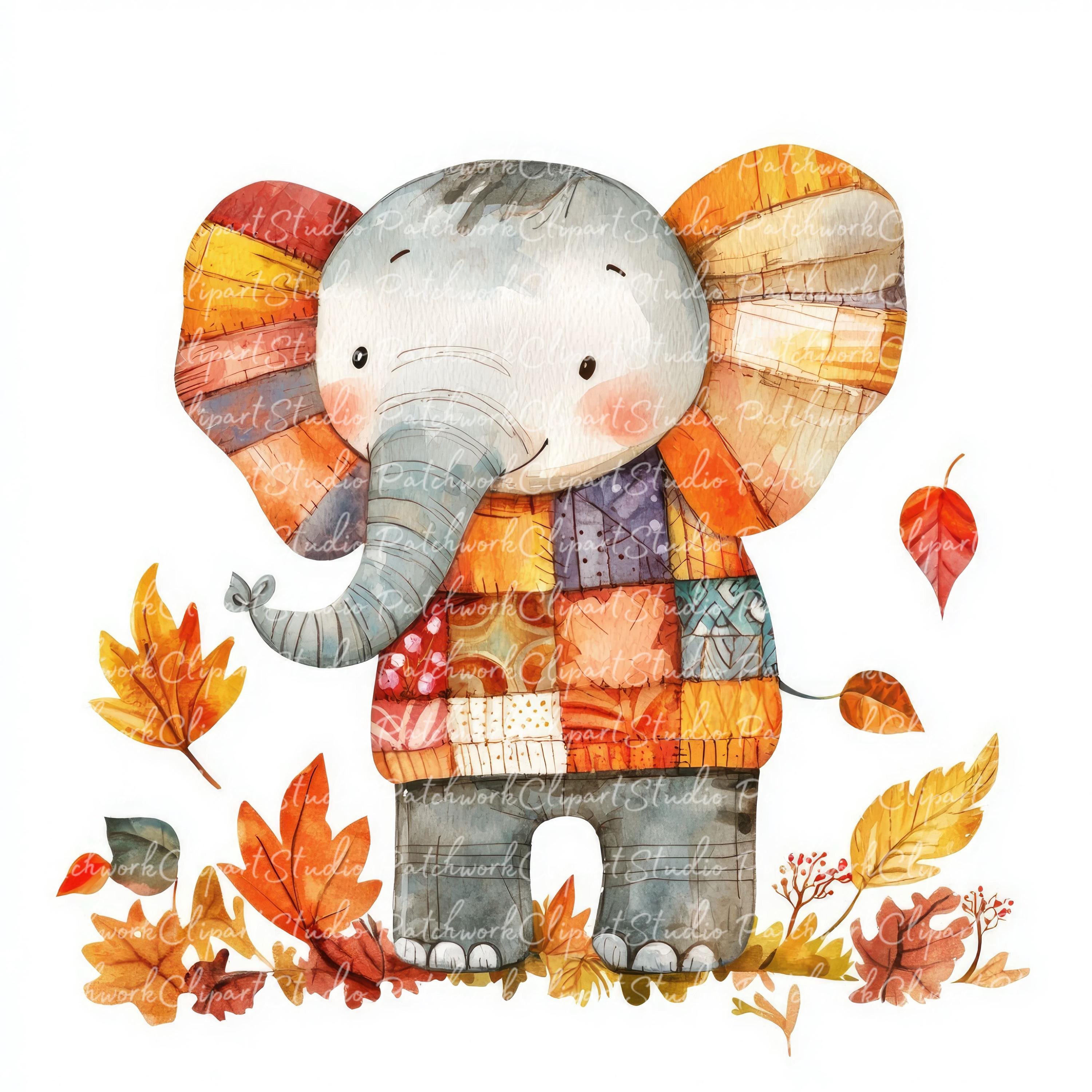 10 Autumn Elephant Clipart Bundle, PNG & JPG, Printable Patchwork ...