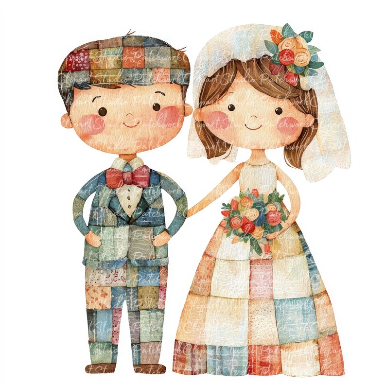 10 Bride and Groom Clipart Bundle, PNG & JPG, Printable Patchwork ...