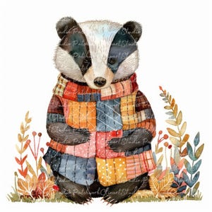 10 Autumn Badger Clipart Bundle, PNG & JPG, Printable Patchwork, Badger ...