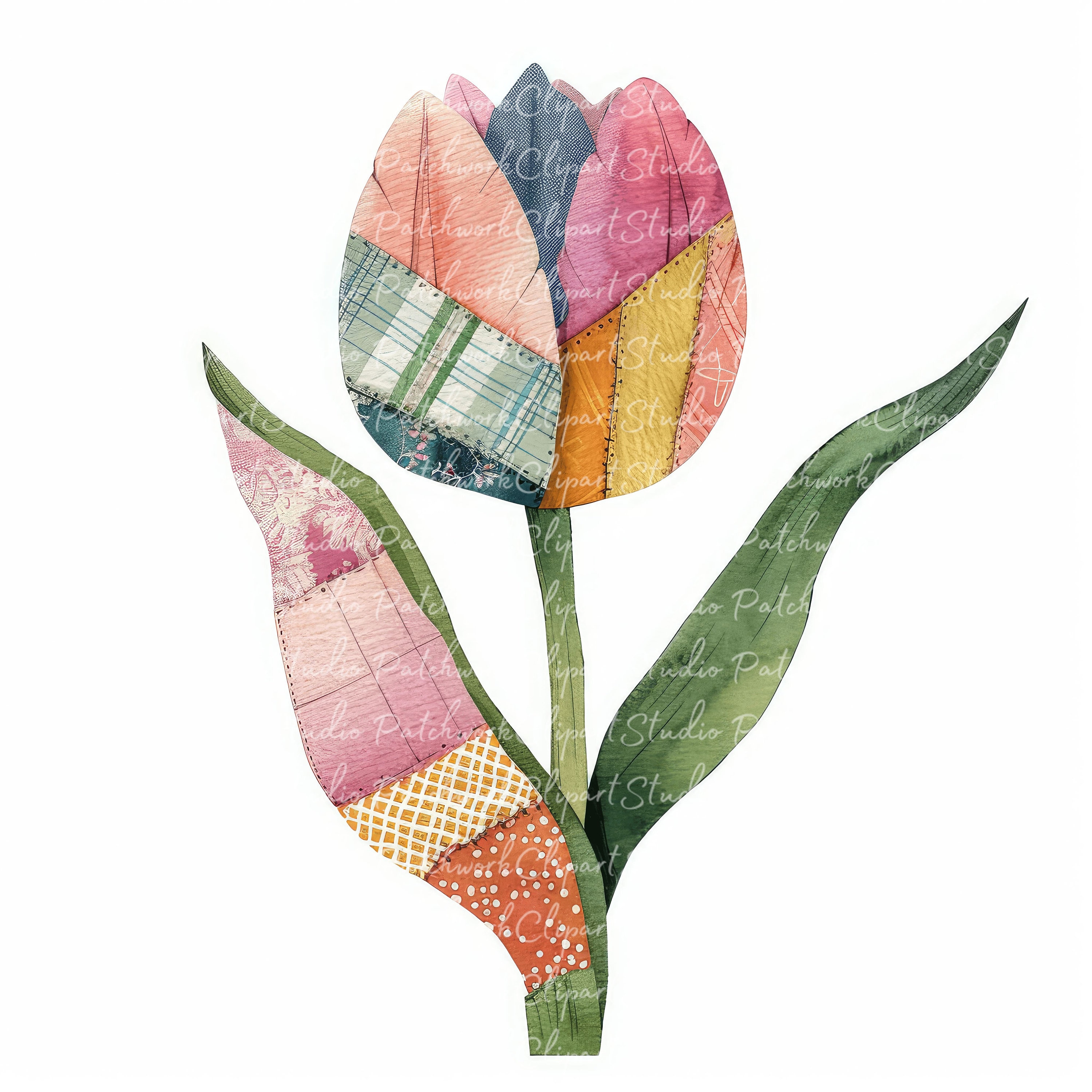 10 Tulips Clipart Bundle, PNG & JPG, Printable Patchwork Tulip ...