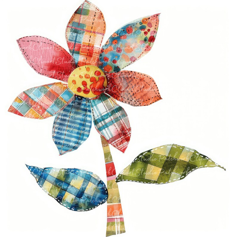 10 Flowers Clipart Bundle, PNG & JPG, Printable Patchwork Flower ...
