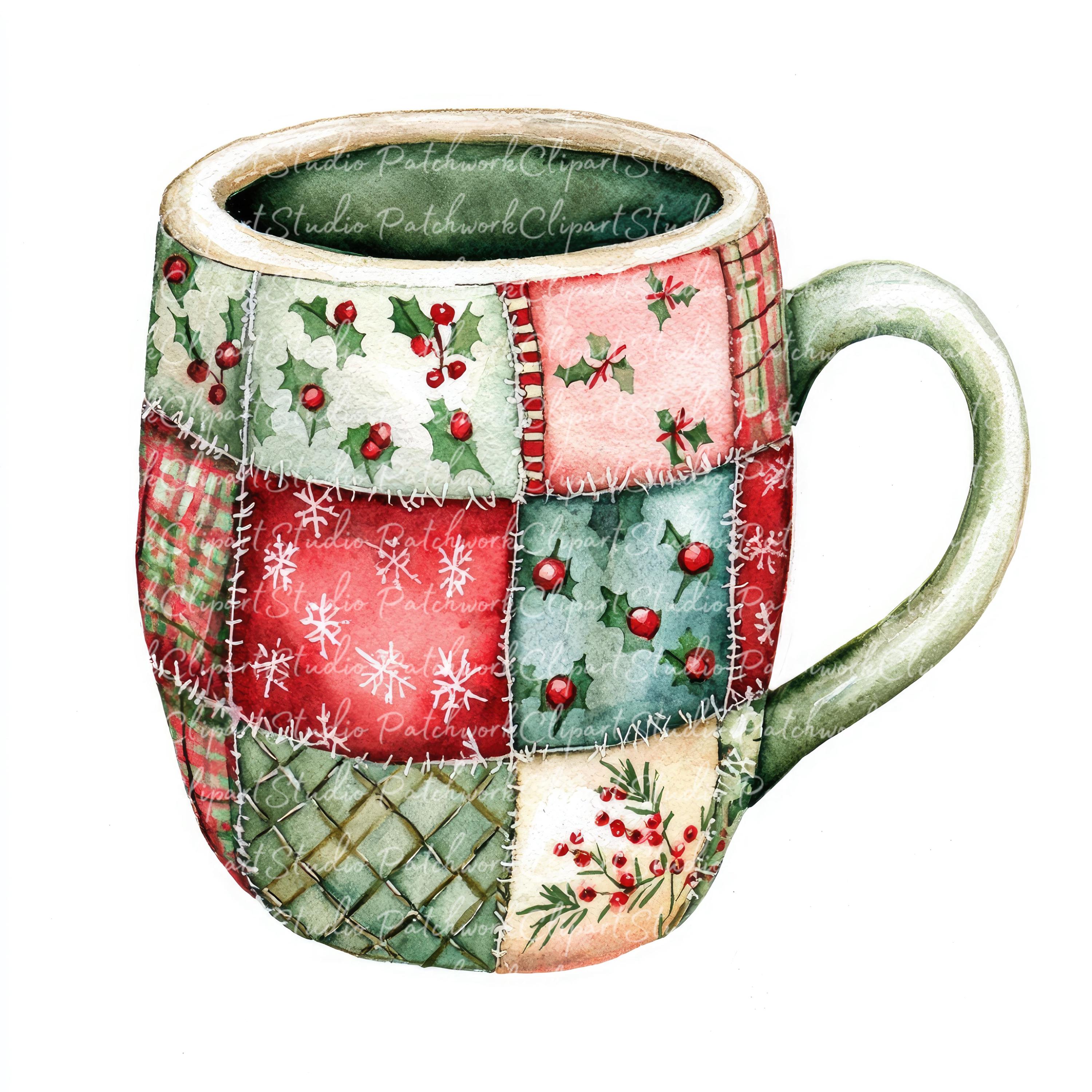 10 Christmas Mug Clipart Bundle, PNG & JPG, Printable Patchwork, Winter ...