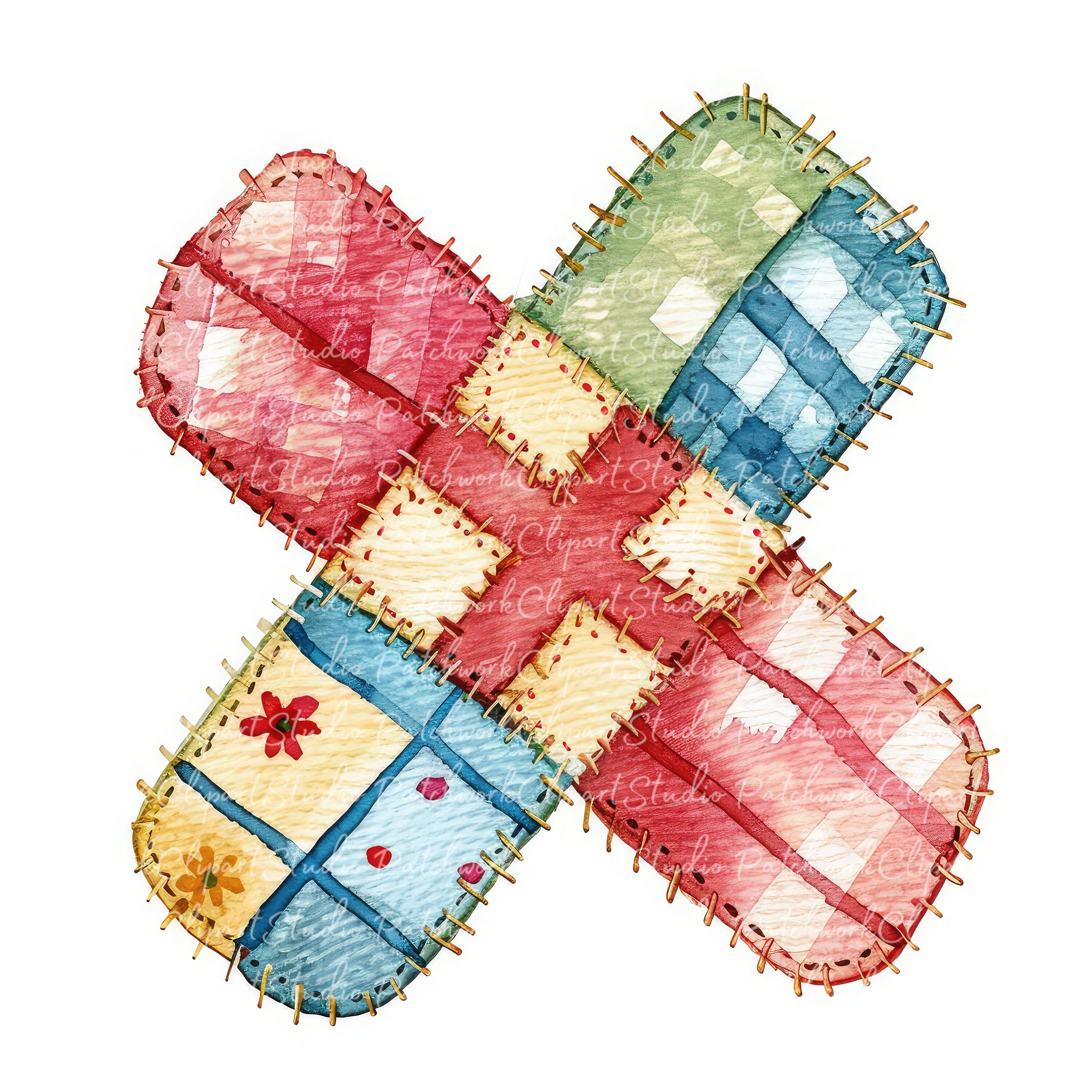 10 Bandages Clipart Bundle, PNG & JPG, Printable Patchwork Bandage ...