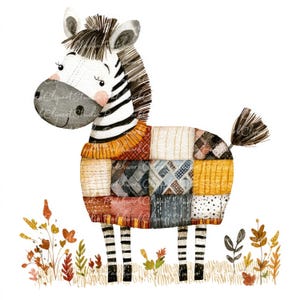 10 Autumn Zebra Clipart Bundle, PNG & JPG, Printable Patchwork, Zebra ...