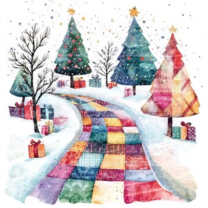 10 Christmas Winter Road Clipart Bundle, PNG & JPG, Printable Patchwork ...