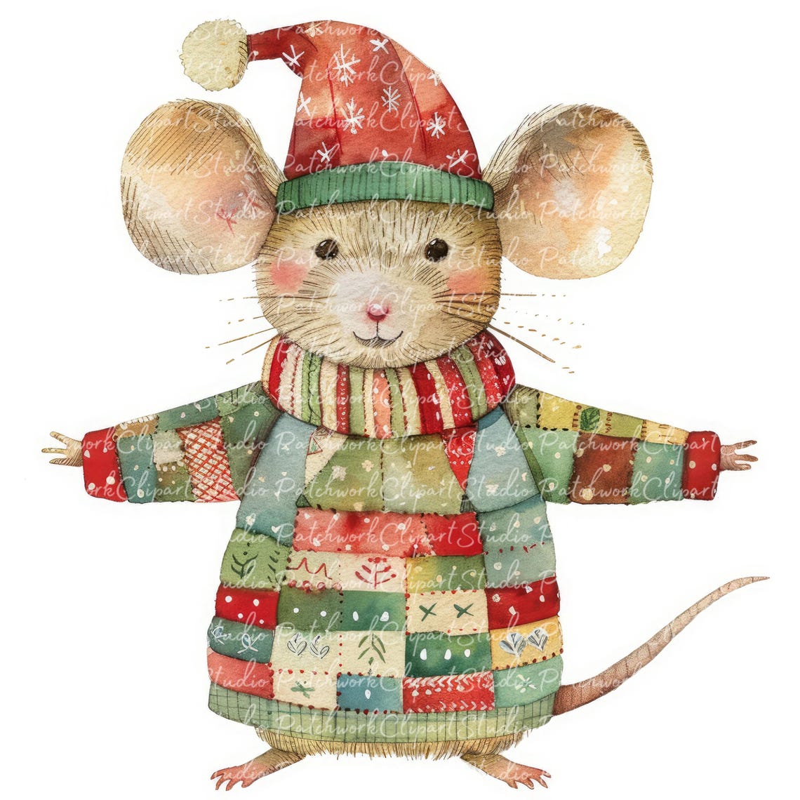 10 Christmas Mouse Clipart Bundle, PNG & JPG, Printable Patchwork, Xmas ...
