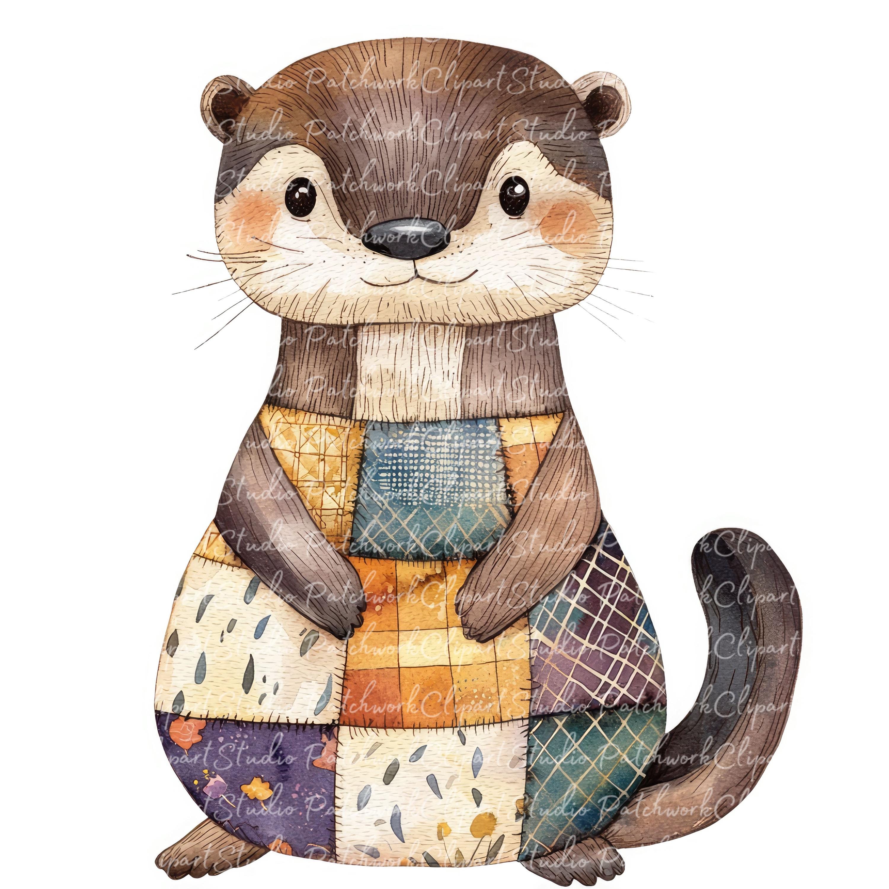 10 Otter Clipart Bundle, PNG & JPG, Printable Patchwork Animals ...