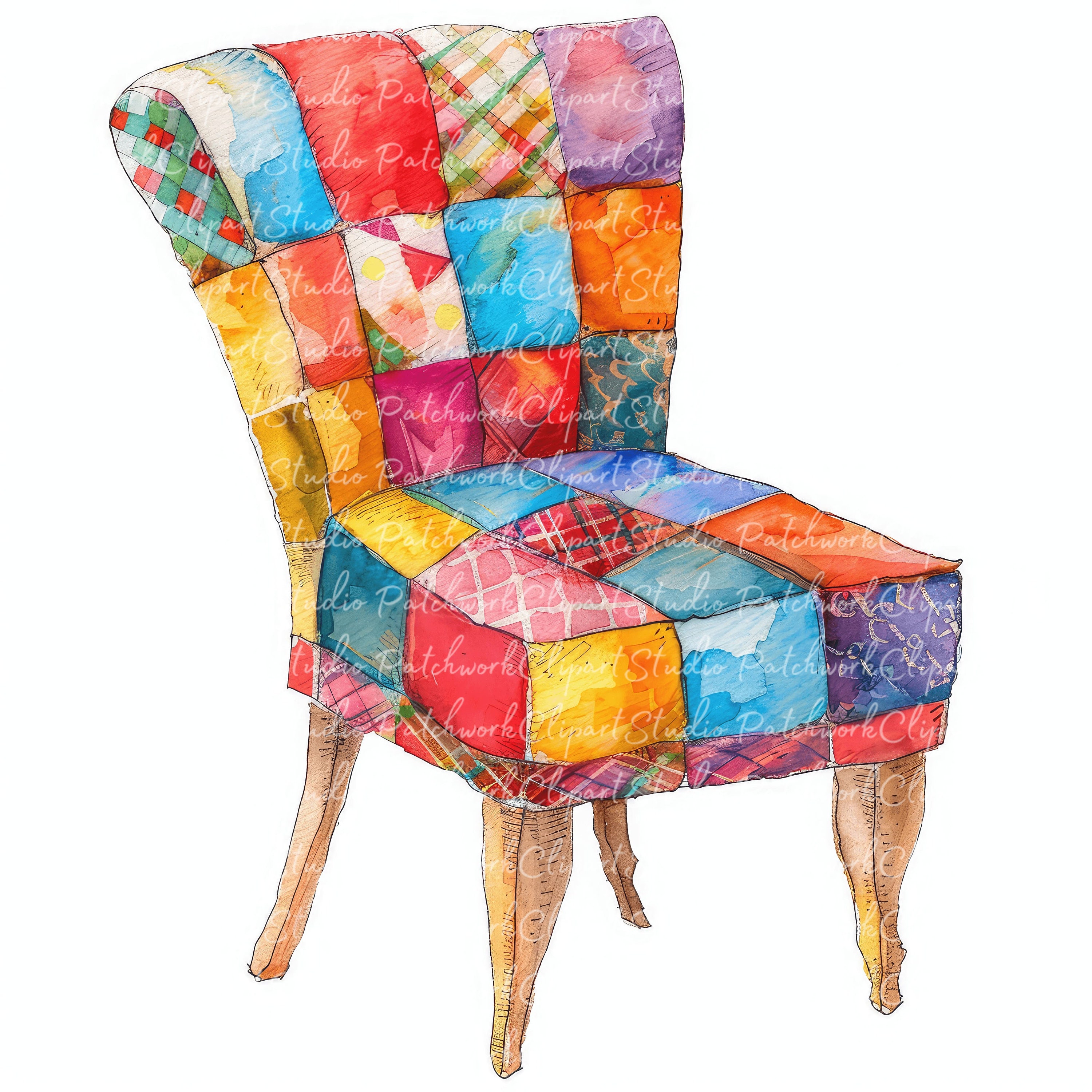 10 Chairs Clipart Bundle, PNG & JPG, Printable Patchwork Chair ...
