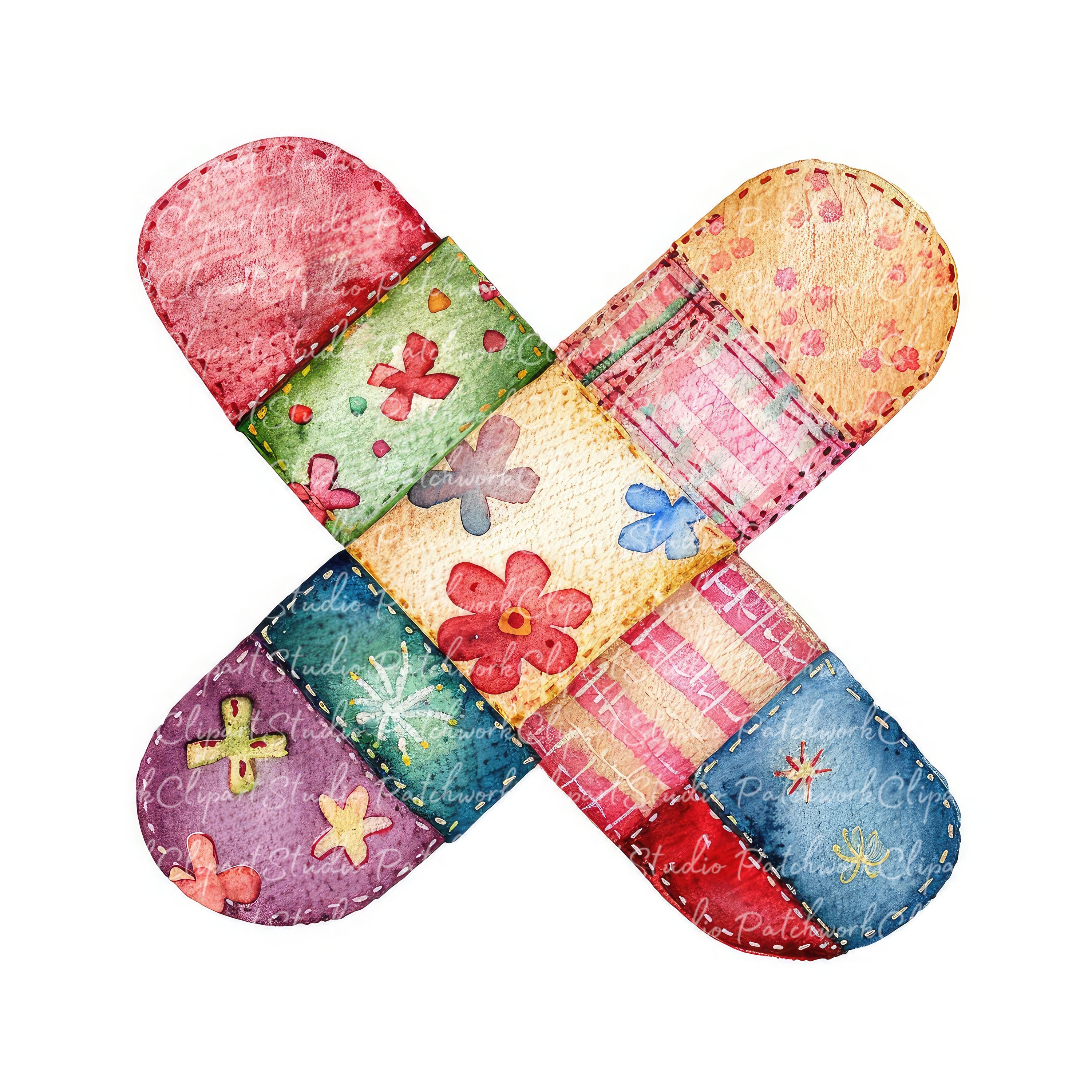 10 Bandages Clipart Bundle, PNG & JPG, Printable Patchwork Bandage ...