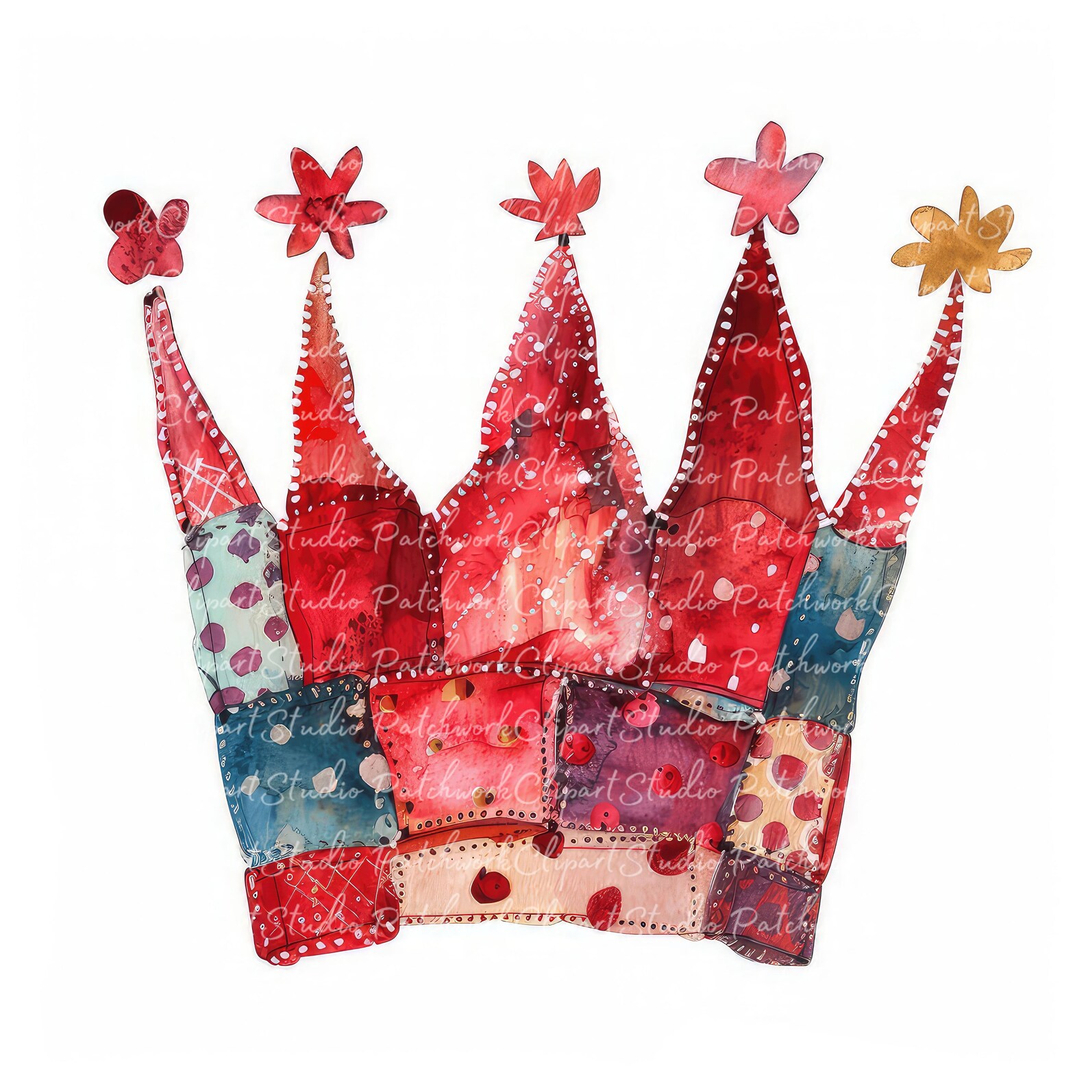 10 Red Crown Clipart Bundle, PNG & JPG, Printable Patchwork Red Crowns ...