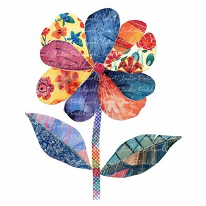 10 Colorful Flower Clipart Bundle, PNG & JPG, Printable Patchwork ...