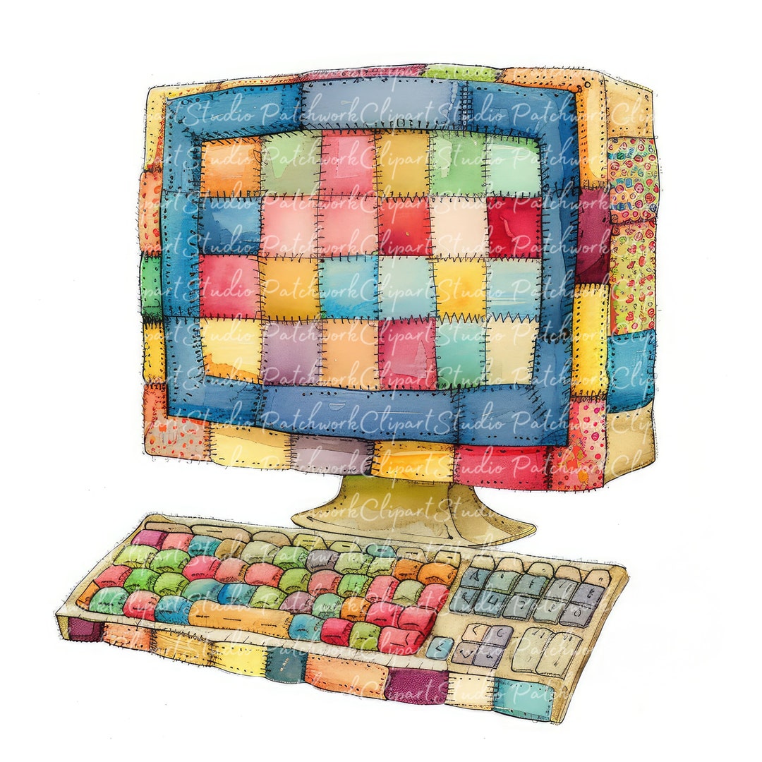 10 Computers Clipart Bundle, PNG & JPG, Printable Patchwork Computer ...