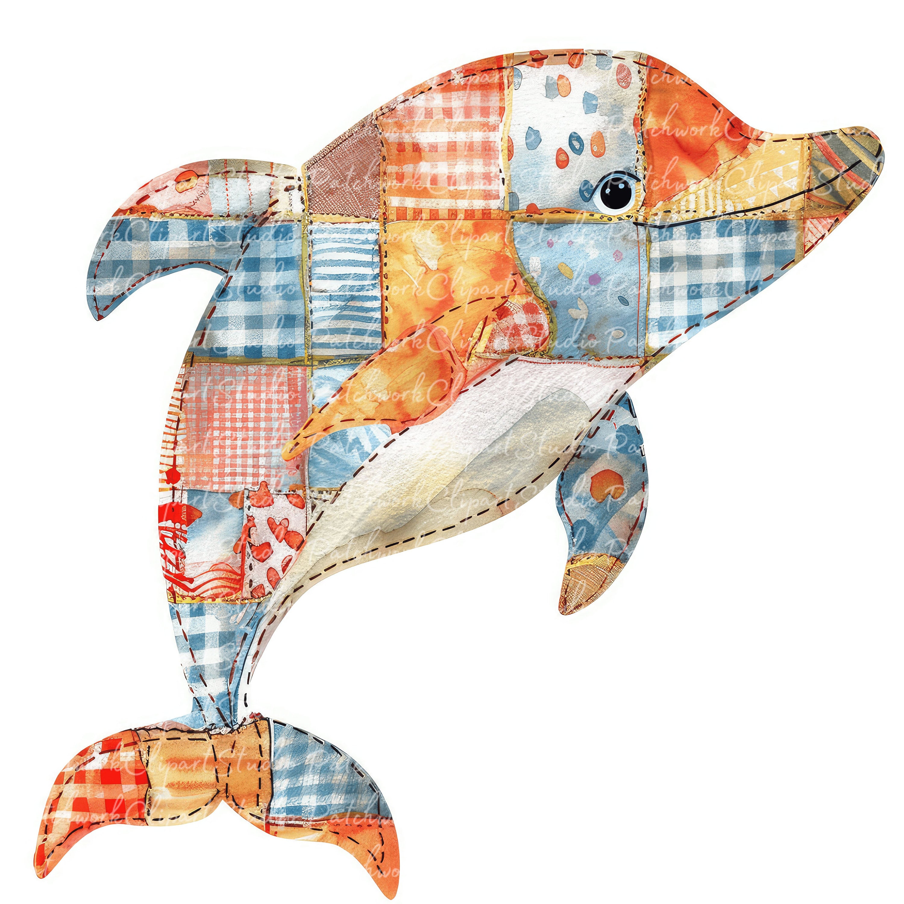 10 Dolphins Clipart Bundle, PNG & JPG, Printable Patchwork Dolphin ...