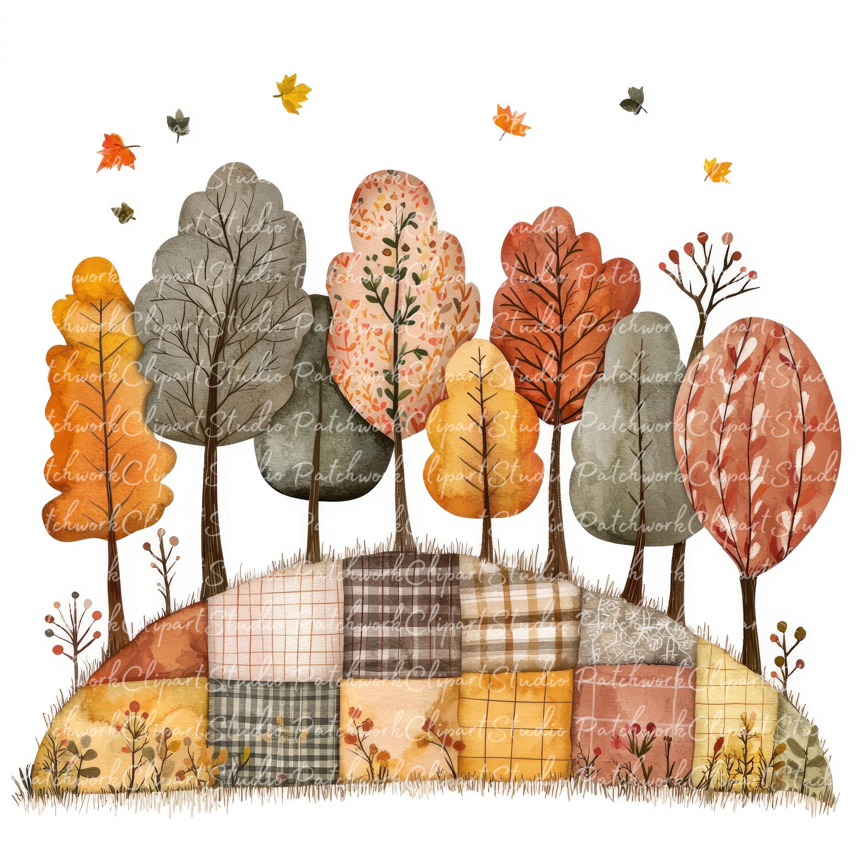10 Autumn Forest Clipart Bundle, PNG & JPG Printable Patchwork, Forest ...