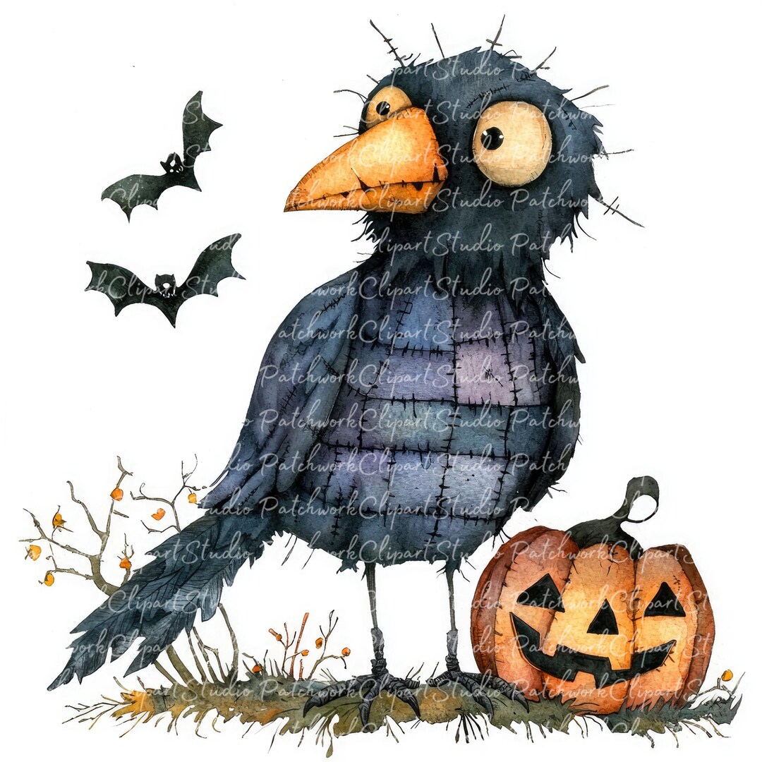 12 Halloween Crow Clipart Bundle, PNG & JPG, Printable Patchwork ...