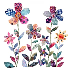 10 Flowers Clipart Bundle, PNG & JPG, Printable Patchwork Flower ...