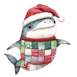 10 Christmas Shark Clipart Bundle, PNG & JPG, Printable Patchwork ...