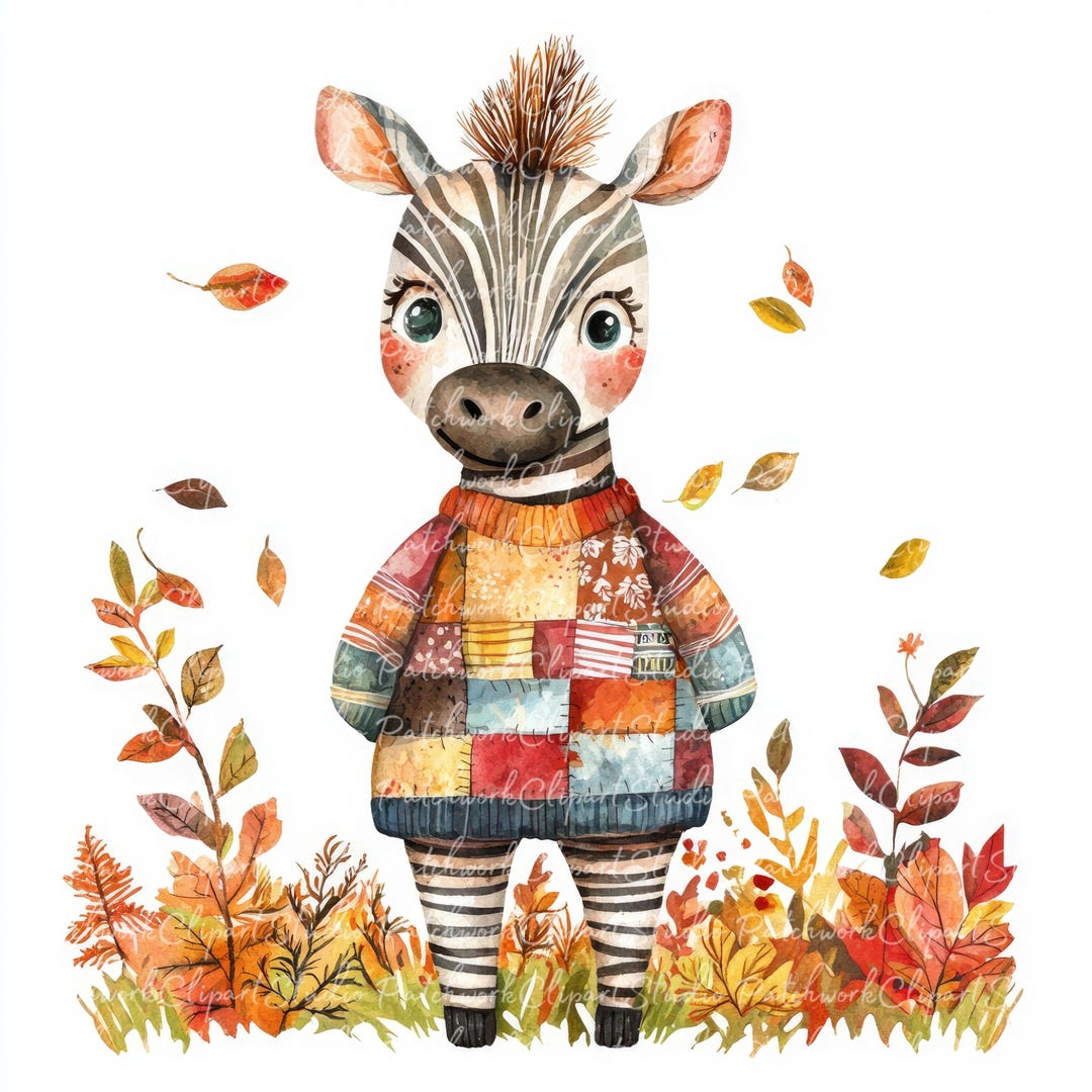 10 Autumn Zebra Clipart Bundle, PNG & JPG, Printable Patchwork, Zebra ...
