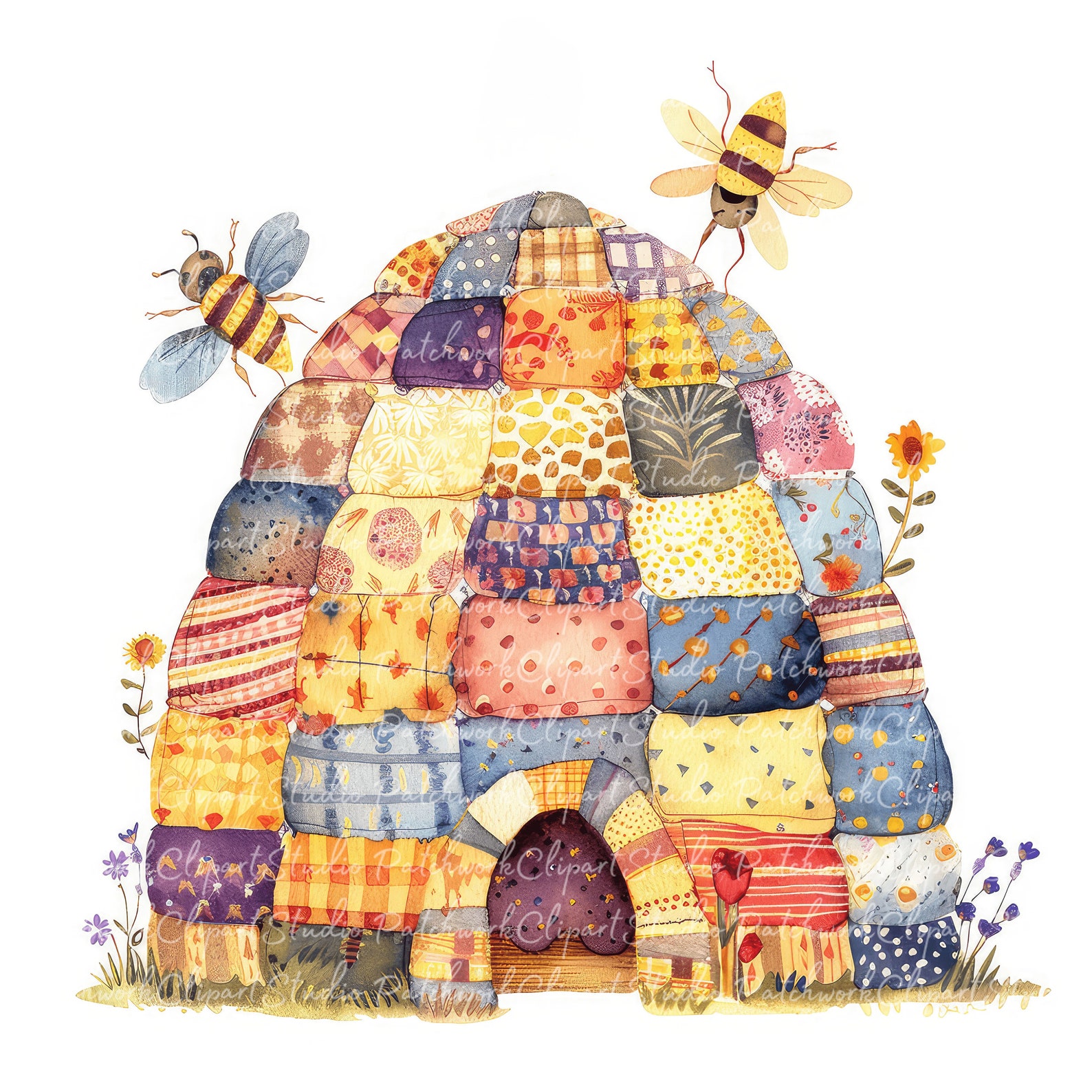 10 Beehives Clipart Bundle, PNG & JPG, Printable Patchwork Beehive ...