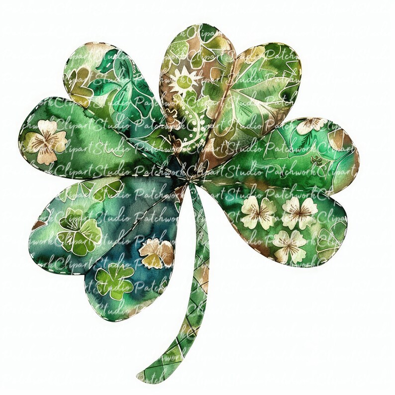 10 Clovers Clipart Bundle, PNG & JPG, Printable Patchwork Green Clover ...
