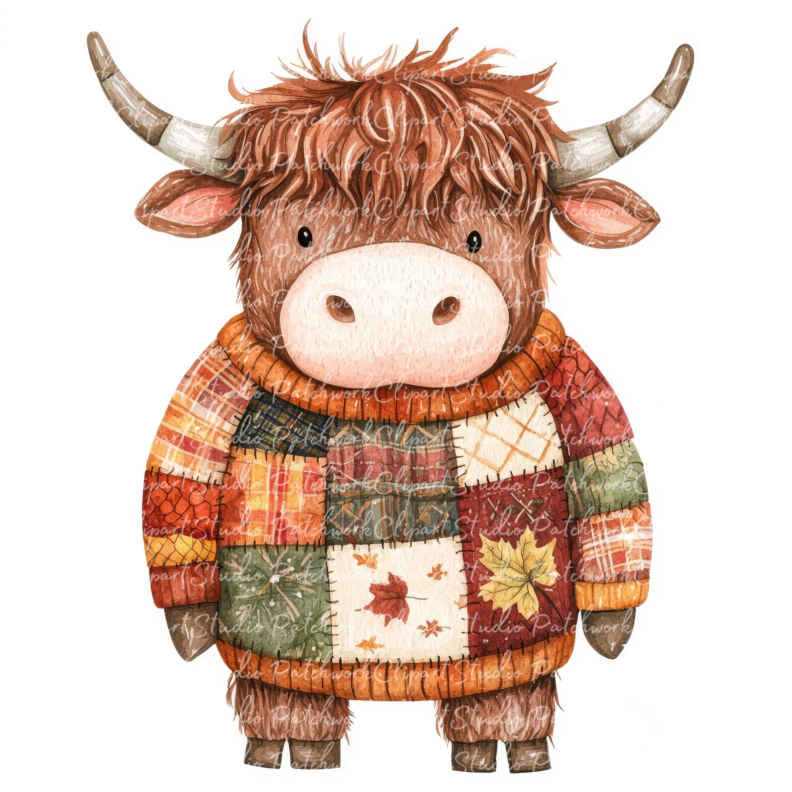 10 Autumn Highland Cow Clipart Bundle, PNG & JPG, Printable Patchwork ...