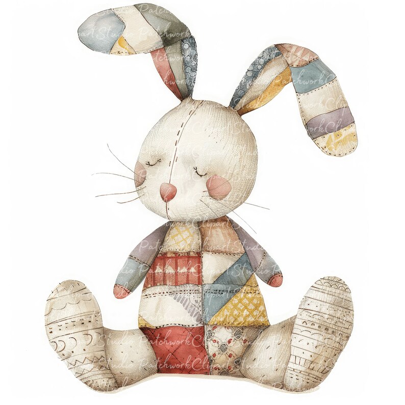 10 Rabbits Clipart Bundle, PNG & JPG, Printable Patchwork Rabbit ...