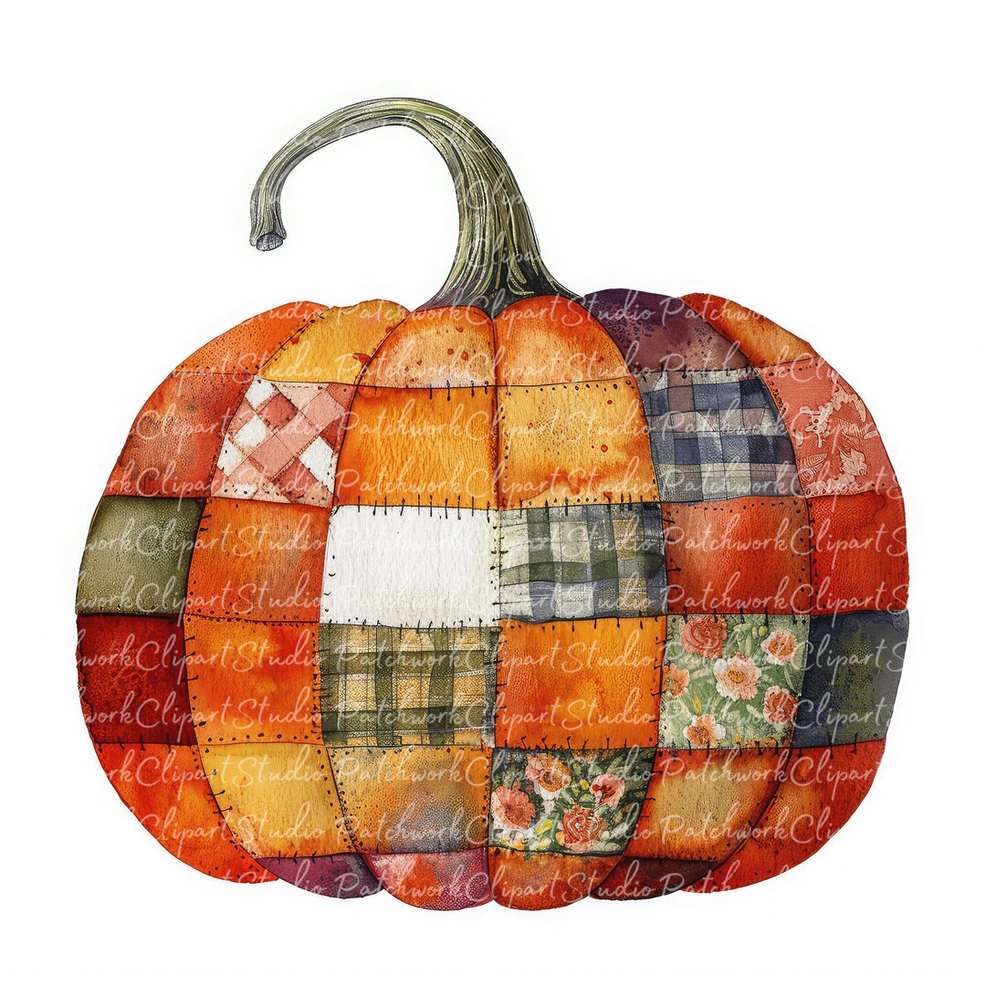 10 Pumpkins Clipart Bundle, PNG & JPG, Printable Patchwork Pumpkin, Illustrations, Digital ...