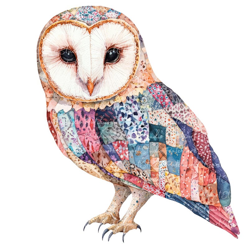 10 Barn Owl Clipart Bundle, PNG & JPG, Printable Patchwork Owl ...