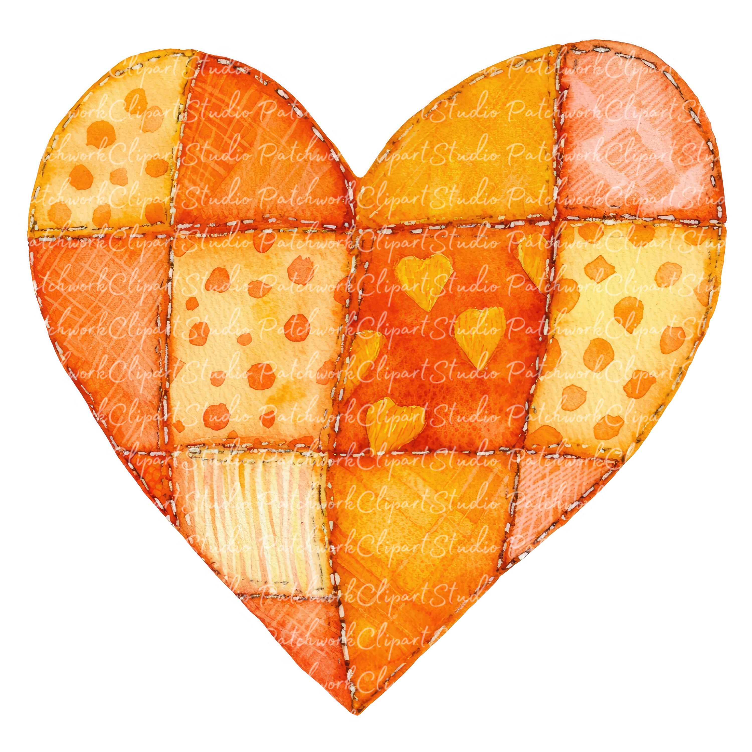 10 Orange Heart Clipart Bundle, PNG & JPG, Printable Patchwork ...