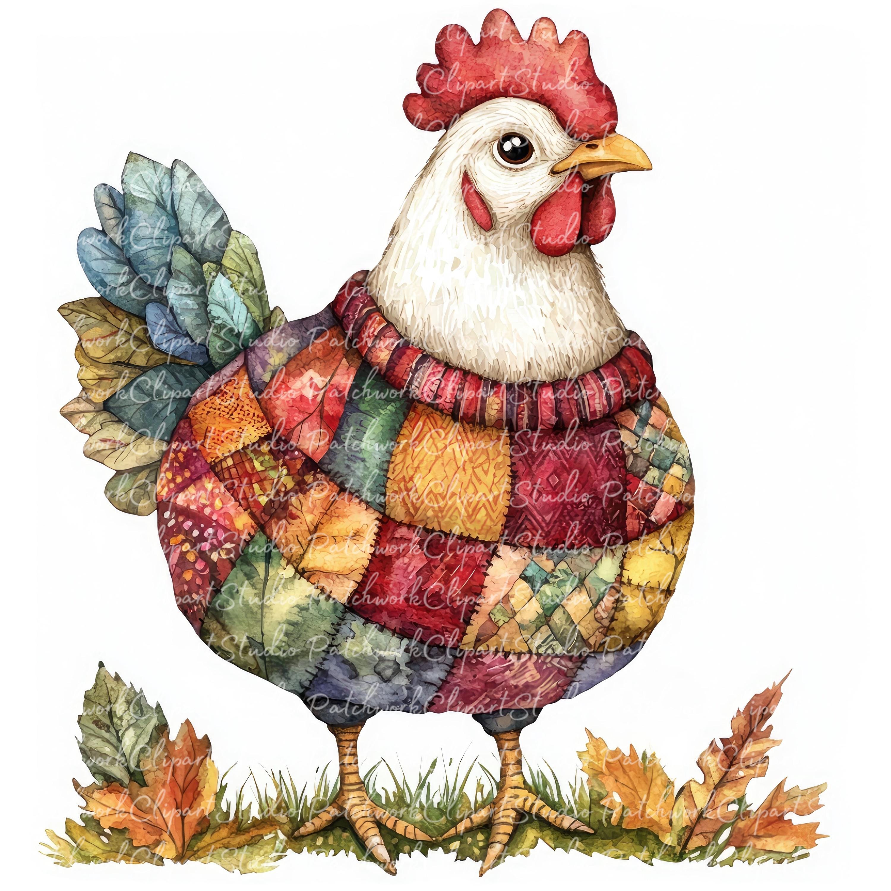 10 Autumn Chicken Clipart Bundle, JPG & PNG, Printable Patchwork ...