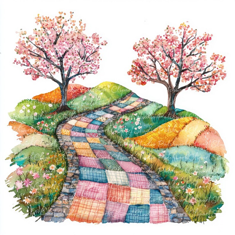 10 Spring Road Clipart Bundle, PNG & JPG, Printable Patchwork, Pink ...