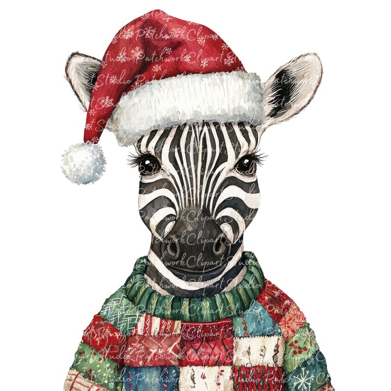 10 Christmas Zebra Clipart Bundle, PNG & JPG, Printable Patchwork ...