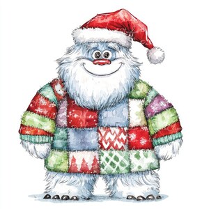 10 Christmas Yeti Clipart Bundle, PNG & JPG, Printable Patchwork ...
