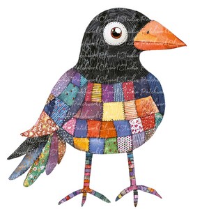 10 Colorful Crow Clipart Bundle, PNG & JPG, Printable Patchwork, Black ...