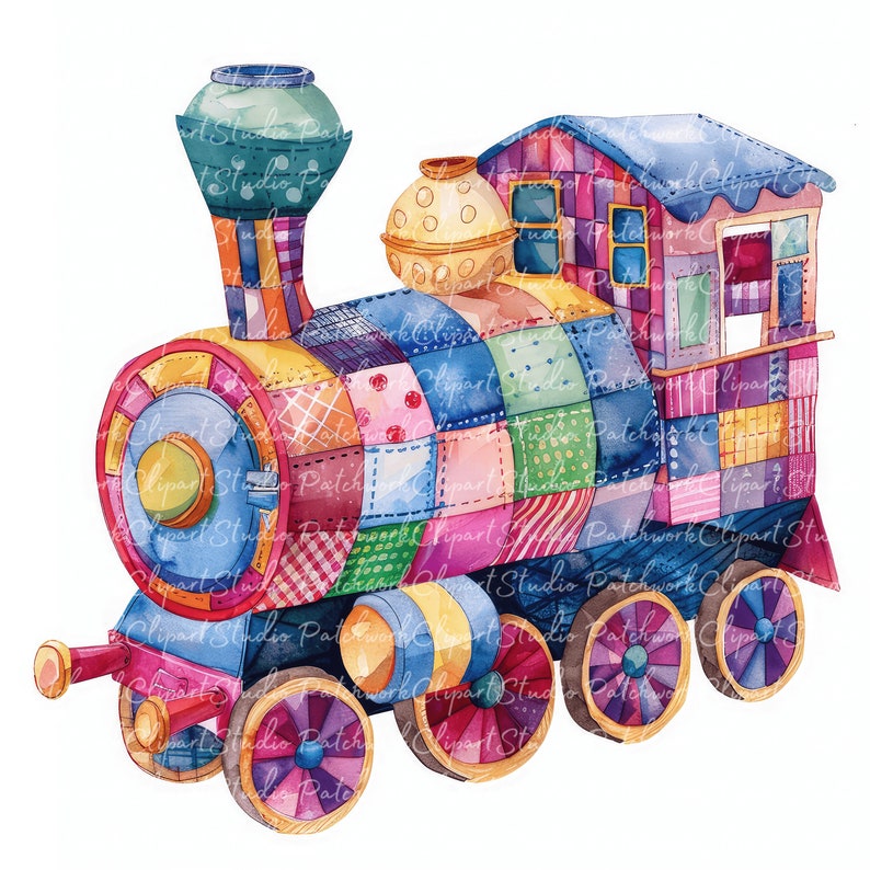 10 Trains Clipart Bundle, PNG & JPG, Printable Patchwork Train ...