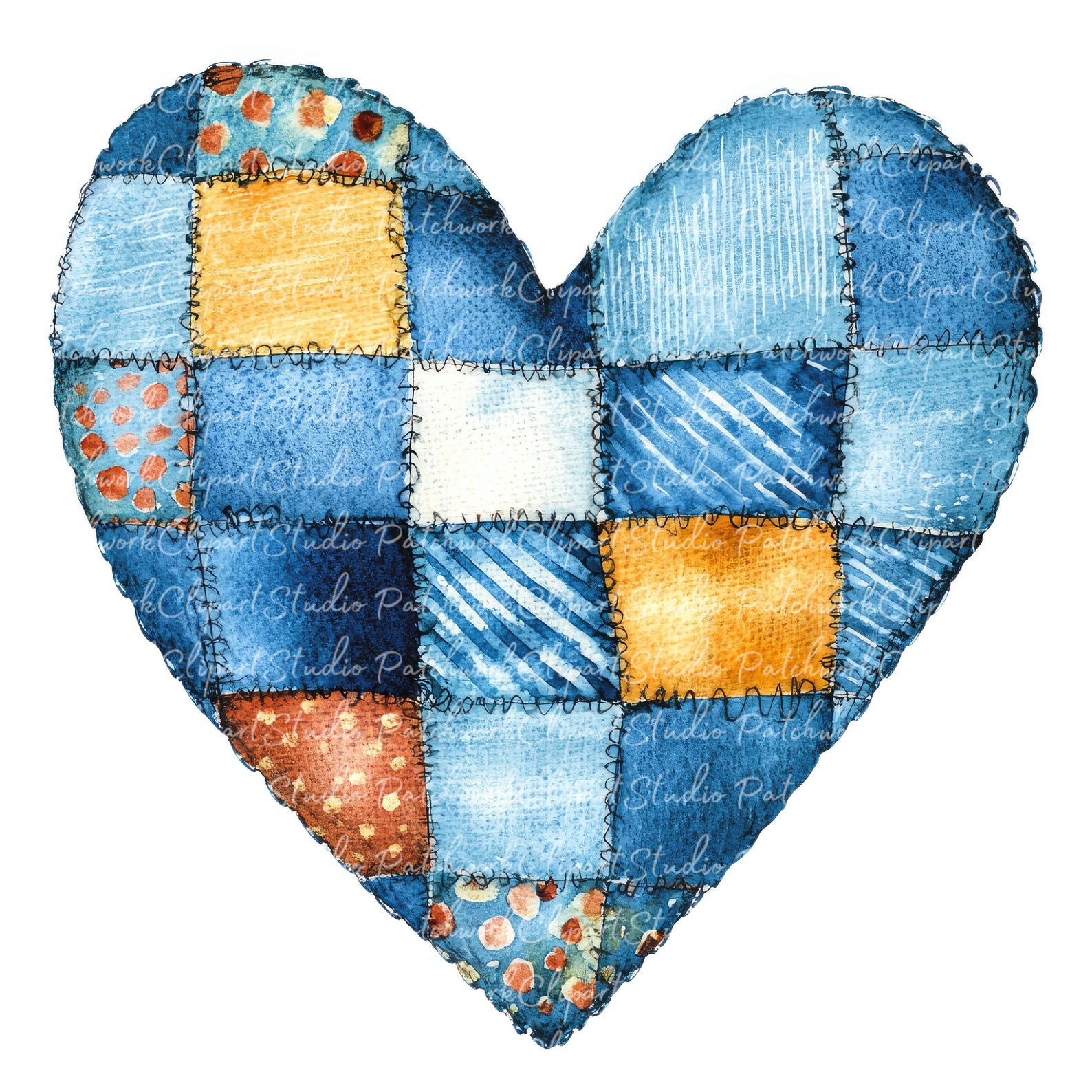 10 Blue Heart Clipart Bundle, PNG & JPG, Printable Patchwork ...