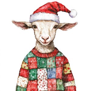 10 Christmas Goat Clipart Bundle, PNG & JPG, Printable Patchwork, XMAS ...