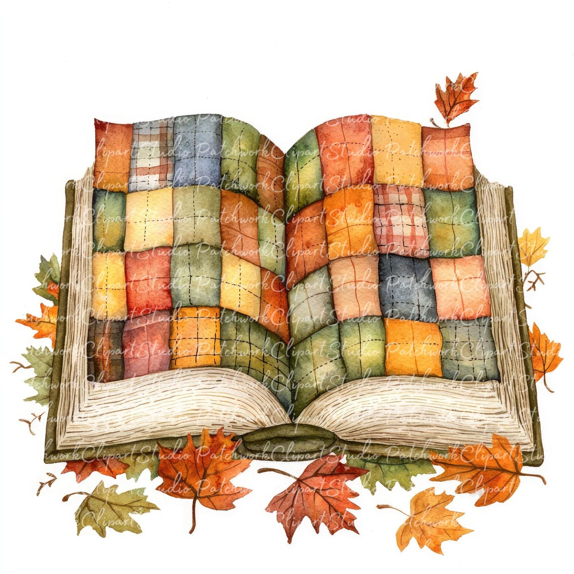 10 Autumn Book Clipart Bundle, PNG & JPG, Printable Patchwork, Cozy ...